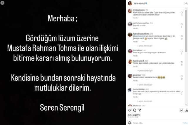 Seren Serengil, 4 yıldır birlikte olduğu Mustafa Rahman Tohma ile ayrıldı - Haberler