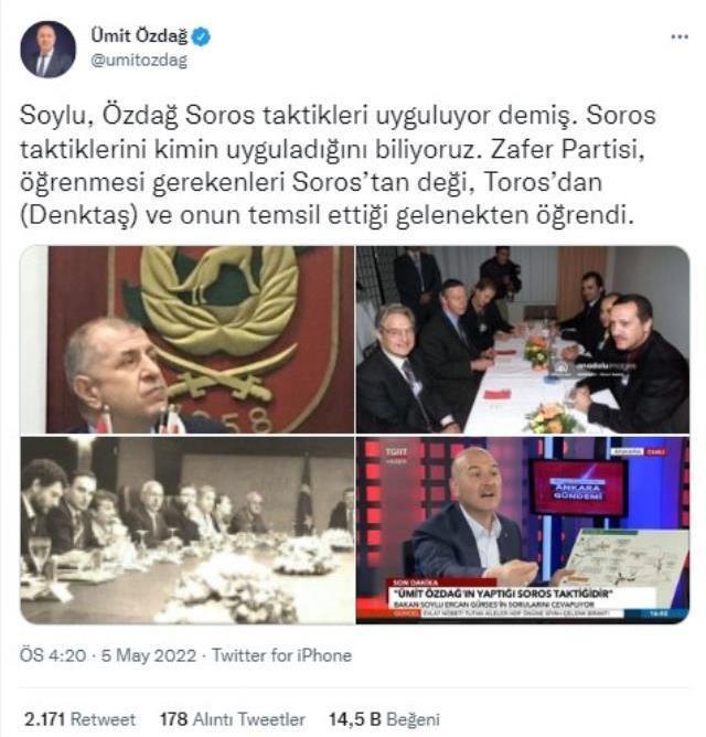 Ümit Özdağ'dan Süleyman Soylu'ya fotoğraflı yanıt: Soros taktiklerini ... Ümit Özdağ'dan Süleyman Soylu'ya fotoğraflı yanıt: Soros taktiklerini ...