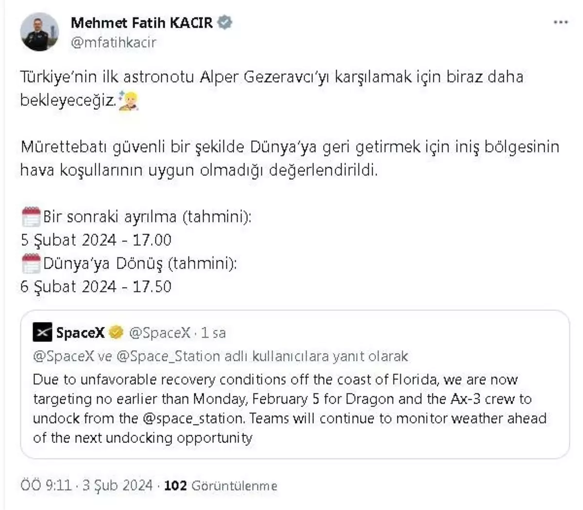 Ax-3 Misyonu Dünyaya Dönüşü Ertelendi - Haberler