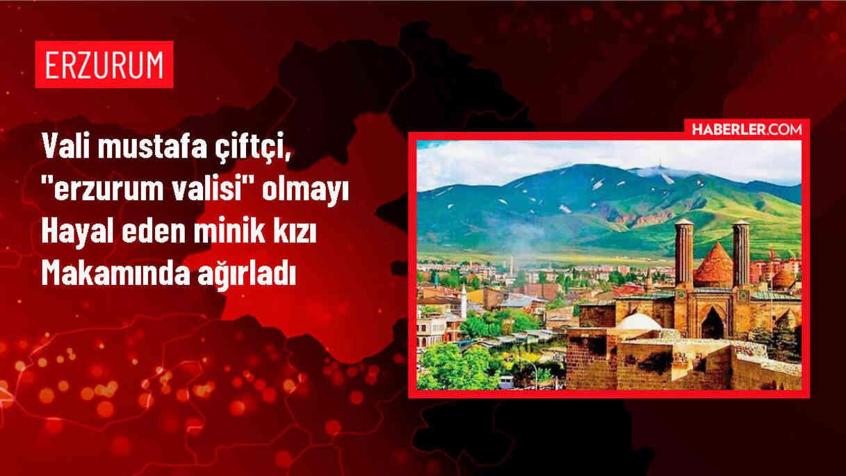 Erzurum Valisi Mustafa Çiftçi, 8 yaşındaki Eyşan Duru'yu makamında ...