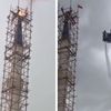 The minaret struck by lightning in Ankara caught fire.