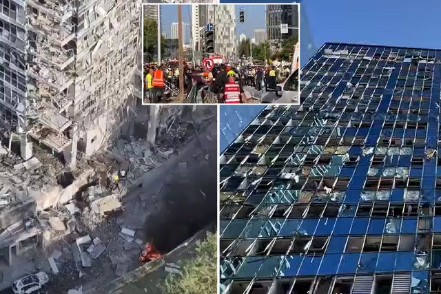 The Israeli stock exchange building hit by Iran has turned into rubble.