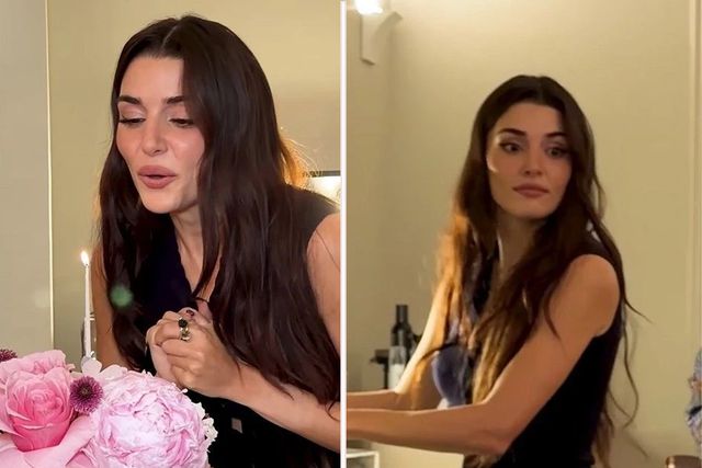 Surprise birthday celebration for Hande Erçel on set.