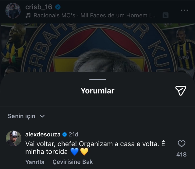 Alex de Souza, Fenerbahçe'deki başkanlık seçiminde tarafını belli etti ...