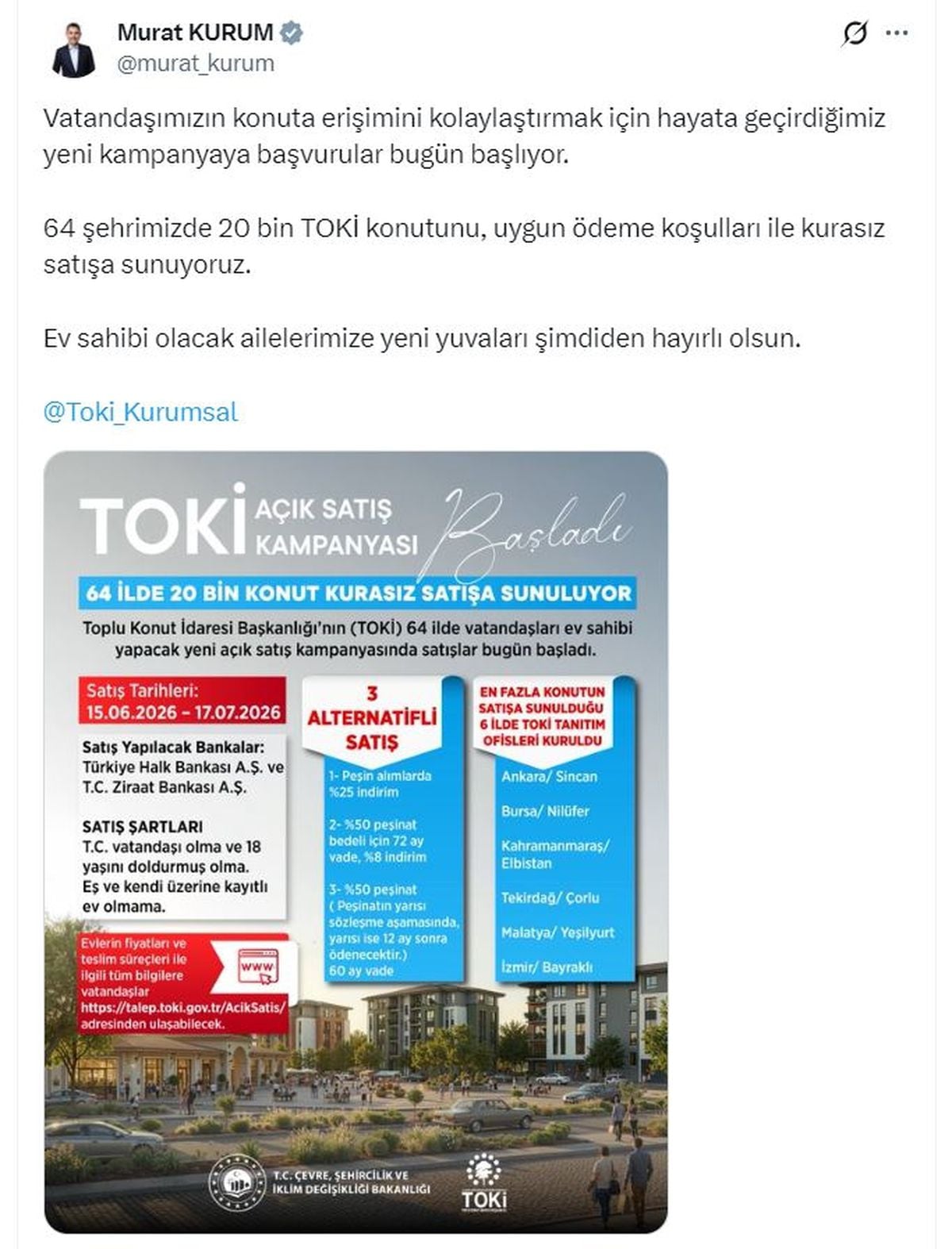 Bakan Kurum: 20 bin TOKİ konutunu, kurasız satışa sunuyoruz - Haberler