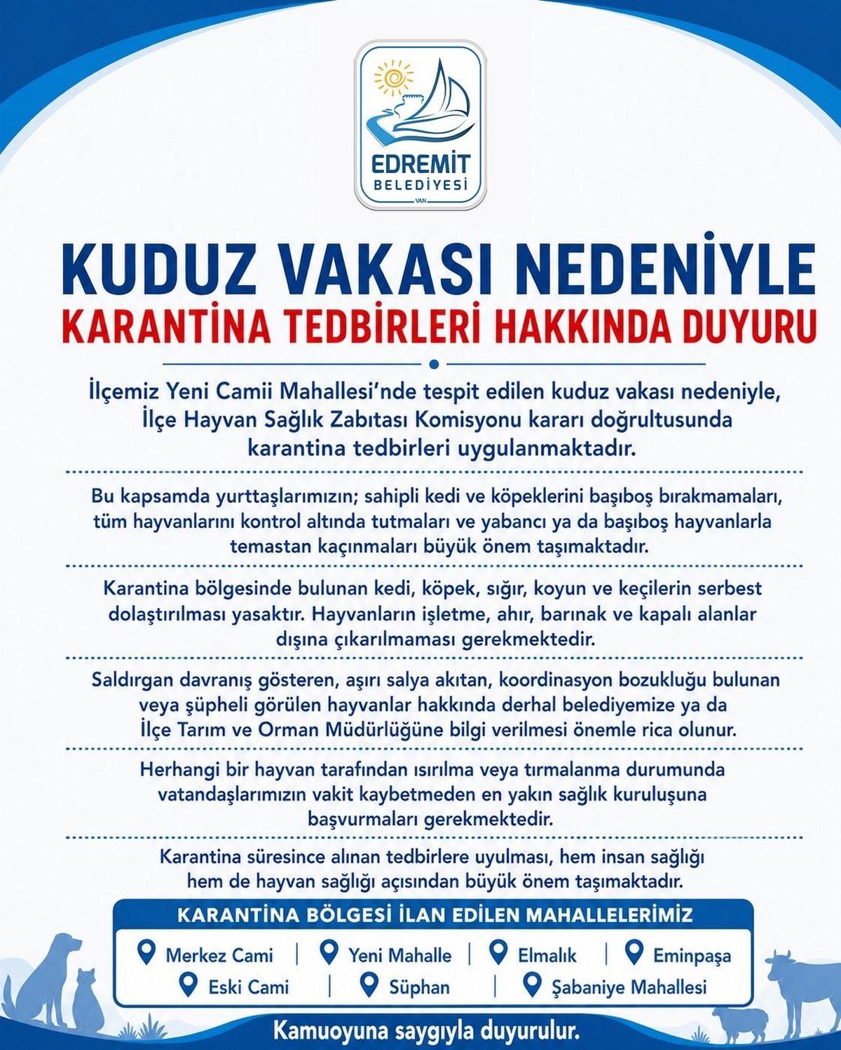 Edremit'te kuduz vakası sonrası karantina uygulaması başladı - Haberler